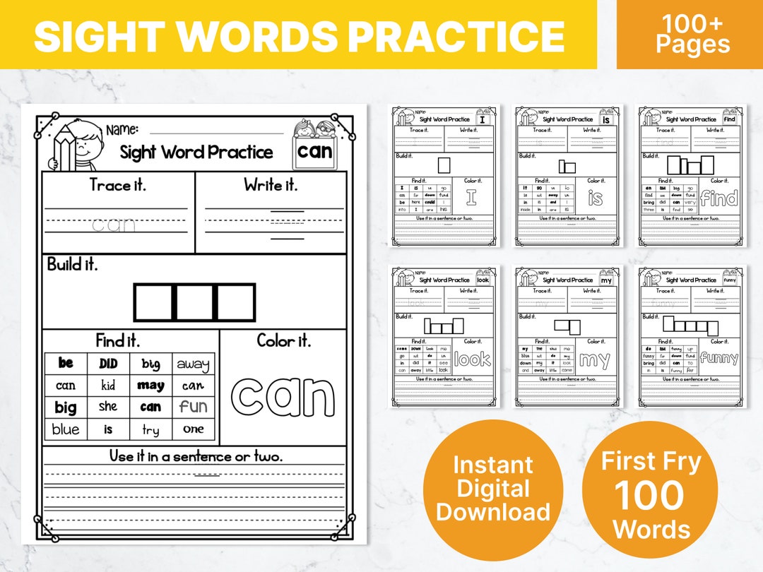 100 Printable Sight Words Worksheets, Fry's First Hundred Kindergarten ...