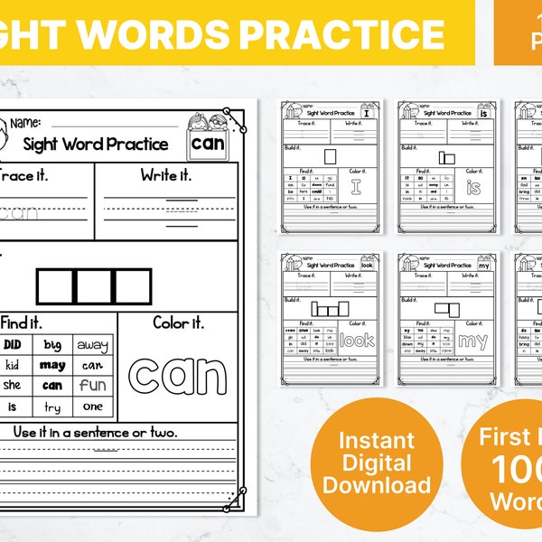 100 Printable Sight Words Worksheets, Fry's First Hundred Kindergarten ...