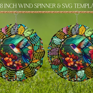 Hummingbird Wind Spinner Stained Glass Sublimation Design Template ...