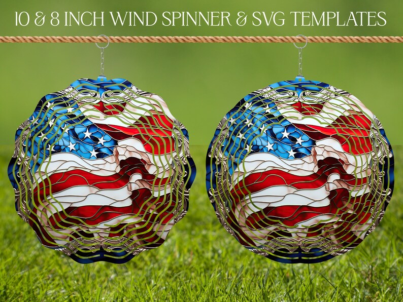 USA Flag Wind Spinner Stained Glass Sublimation Design Template, Wind ...