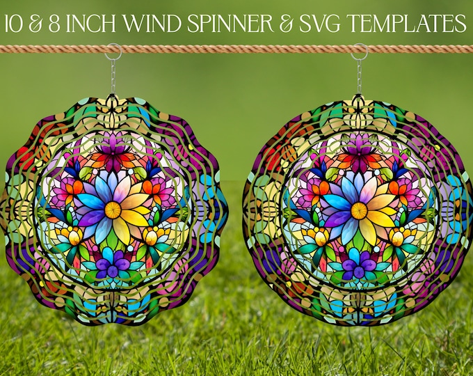 Flowers Wind Spinner Stained Glass Sublimation Design Template, Wind ...
