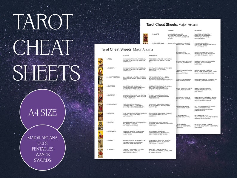 Tarot Cheat Sheets, for Tarot Readers, Printable, Instant Download PDF, Cheat Sheet Journal Page ...