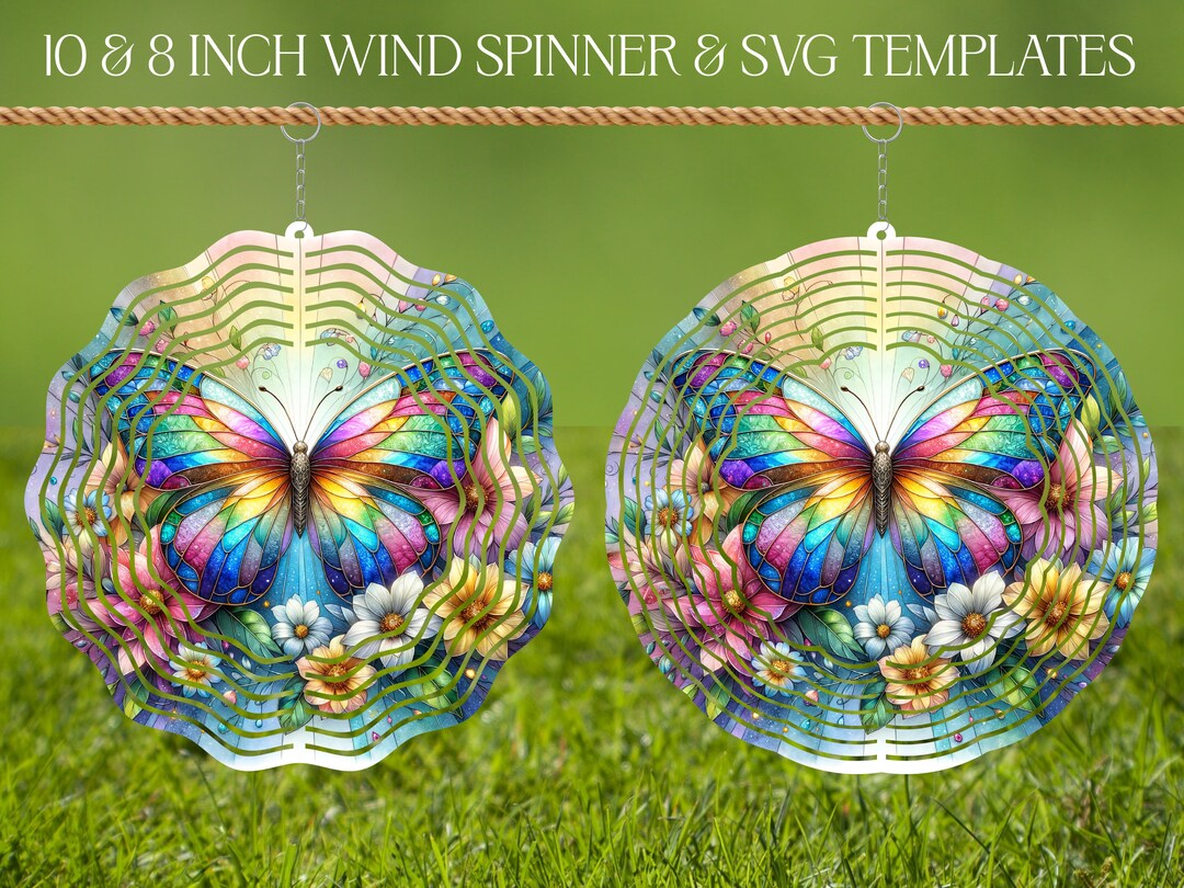Butterfly Wind Spinner Stained Glass Sublimation Design Template, Wind ...