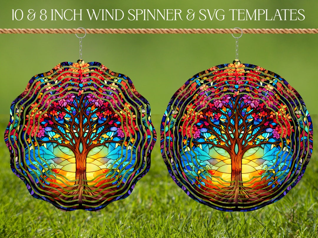 Tree of Life Wind Spinner Stained Glass Sublimation Design Template ...