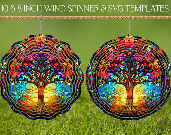 Tree of Life Wind Spinner Stained Glass Sublimation Design Template ...