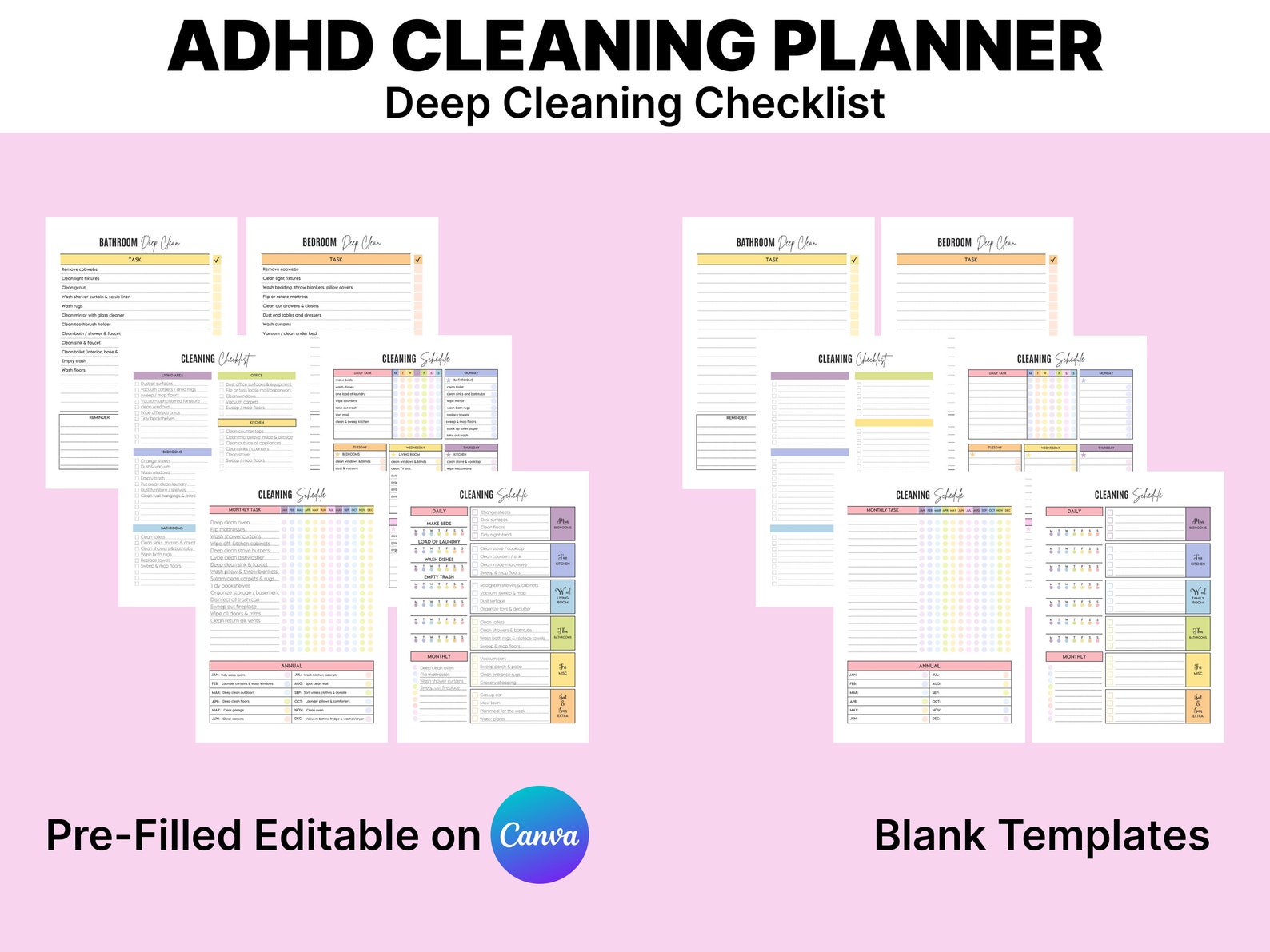 ADHD Cleaning Planner, Weekly, Monthly Bundle, Checklist, Declutter ...