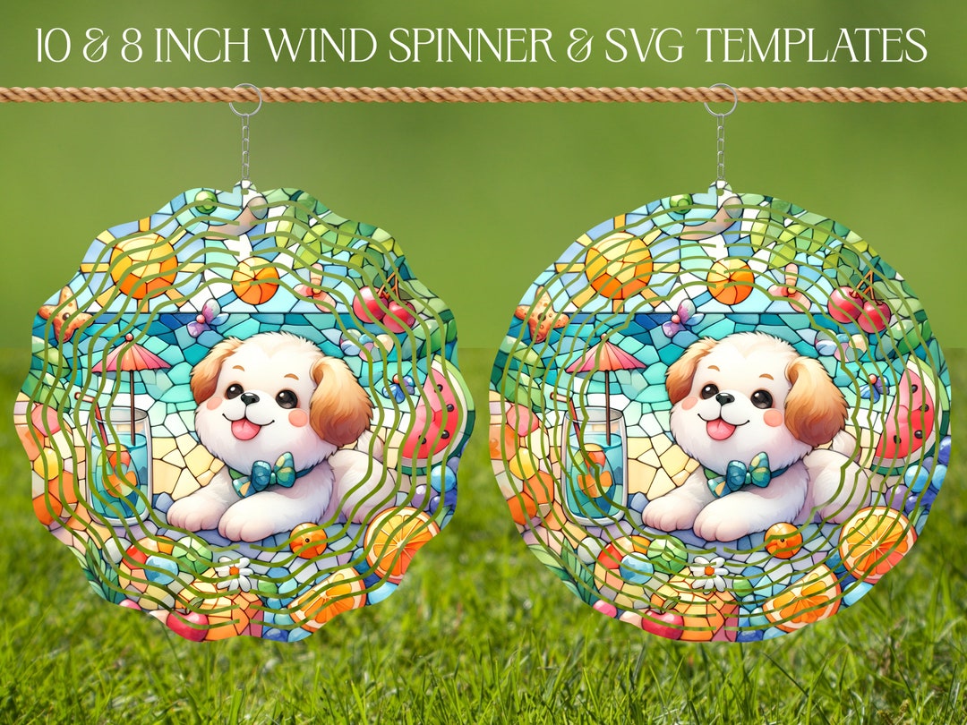 Puppy Wind Spinner Stained Glass Sublimation Design Template, Wind ...