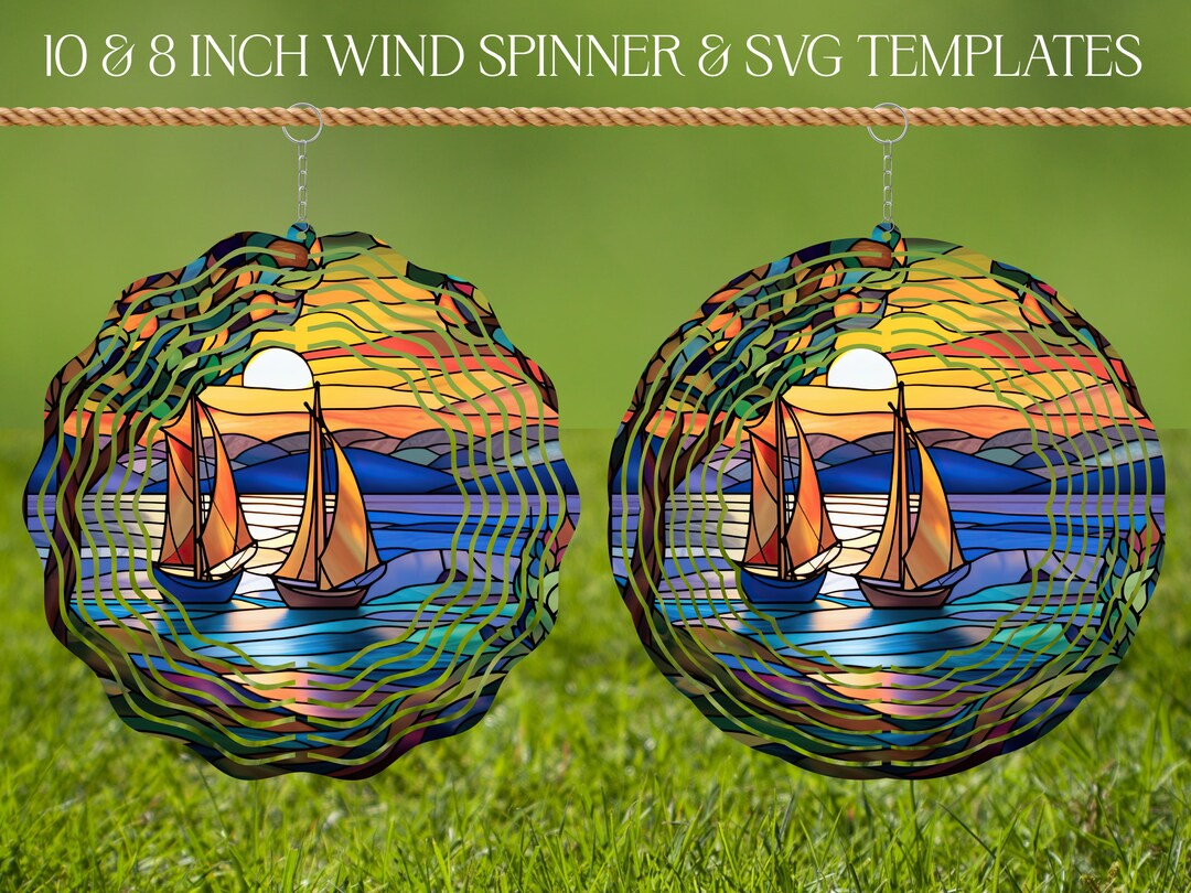Sailboats Wind Spinner Stained Glass Sublimation Design Template, Wind ...
