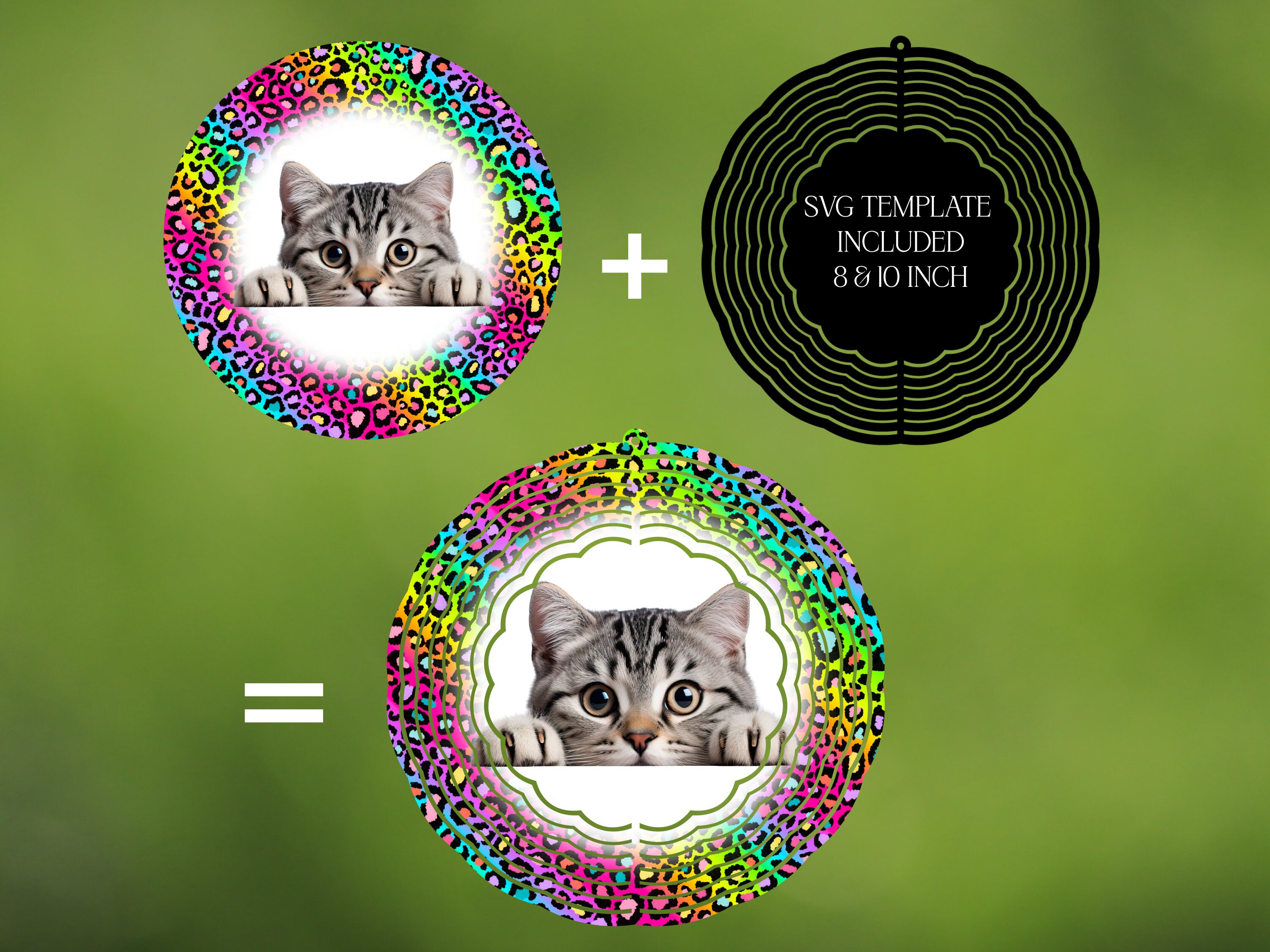 Peeking Cat Wind Spinner Stained Glass Sublimation Design Template ...