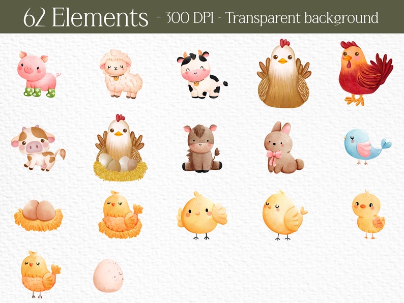 Cute Baby Farm Animals Clipart, Farmyard Watercolor Clip Art, Baby ...