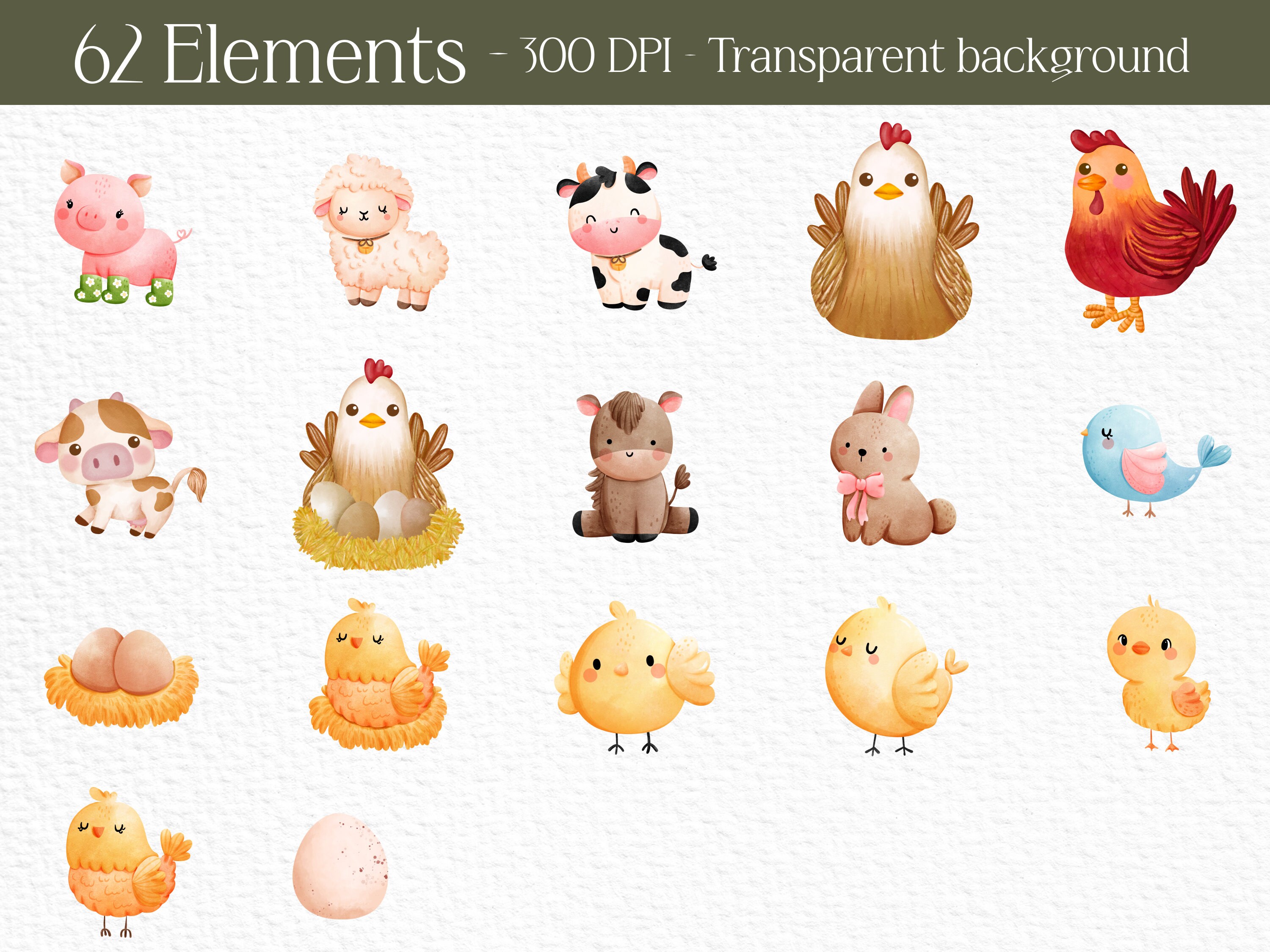 Cute Baby Farm Animals Clipart, Farmyard Watercolor Clip Art, Baby ...