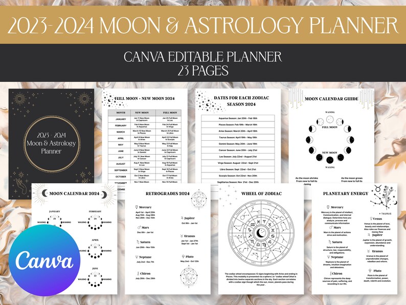 Editable Moon Astrology Planner in Canva Template Pack 2023 - Etsy