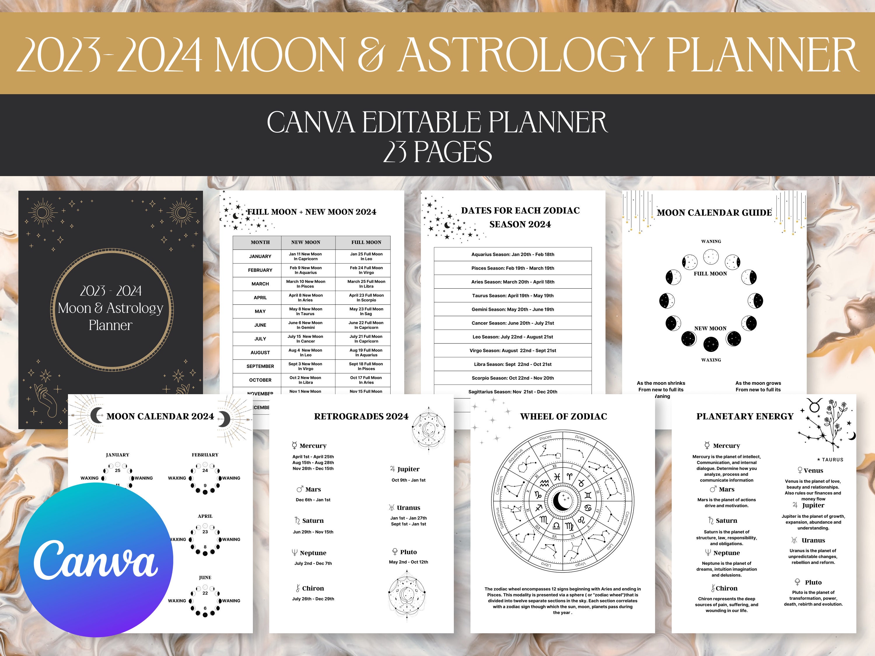 Editable Moon Astrology Planner in Canva Template Pack 2023 - Etsy ...