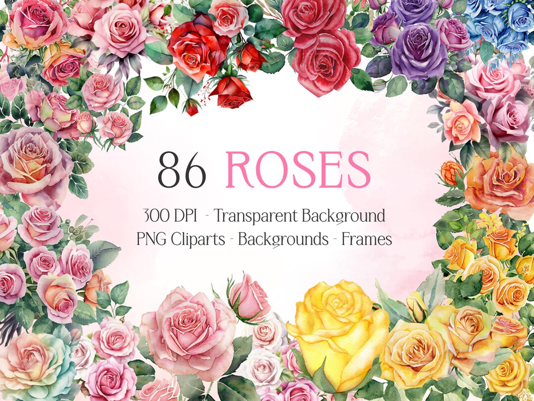 Watercolor Roses Clipart PNG, Floral Bouquets, Wedding Clipart, Spring ...