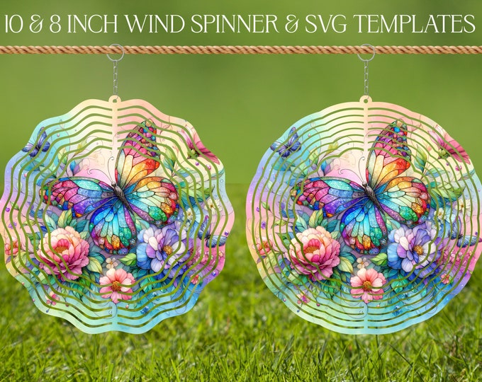 Butterfly Wind Spinner Stained Glass Sublimation Design Template, Wind ...