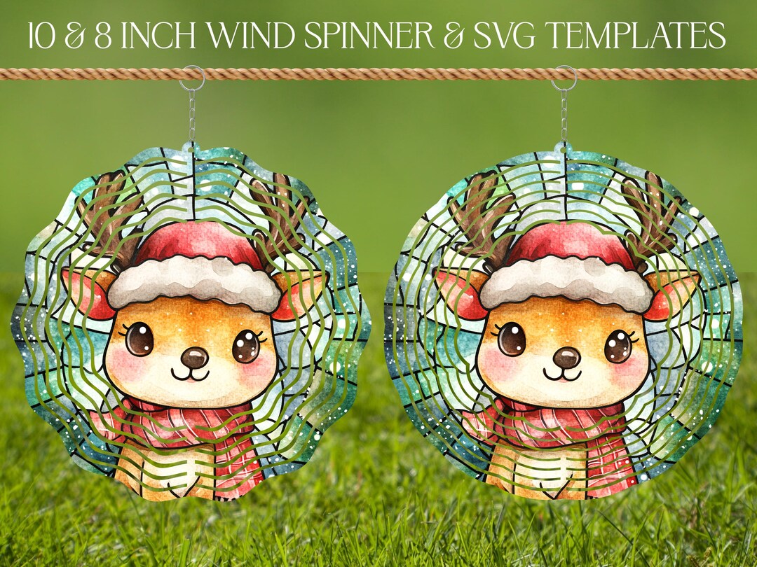Cute Reindeer Wind Spinner Stained Glass Sublimation Design Template ...