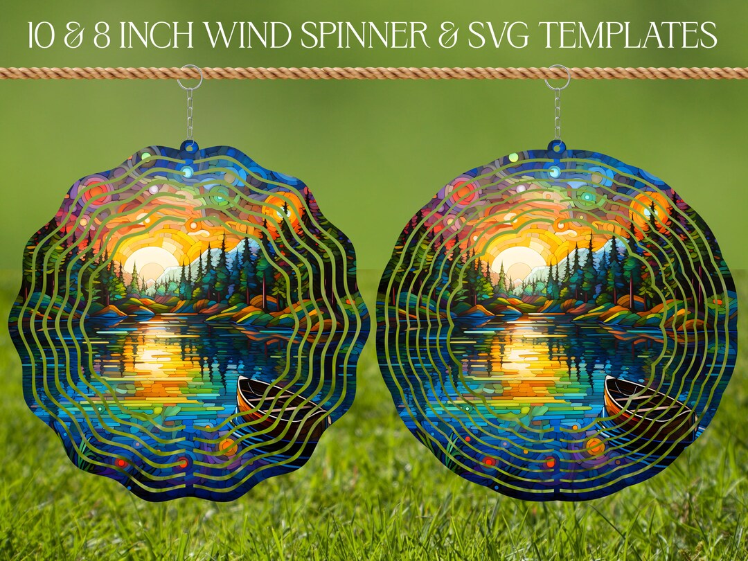 Lake Landscape Wind Spinner Stained Glass Sublimation Design Template ...