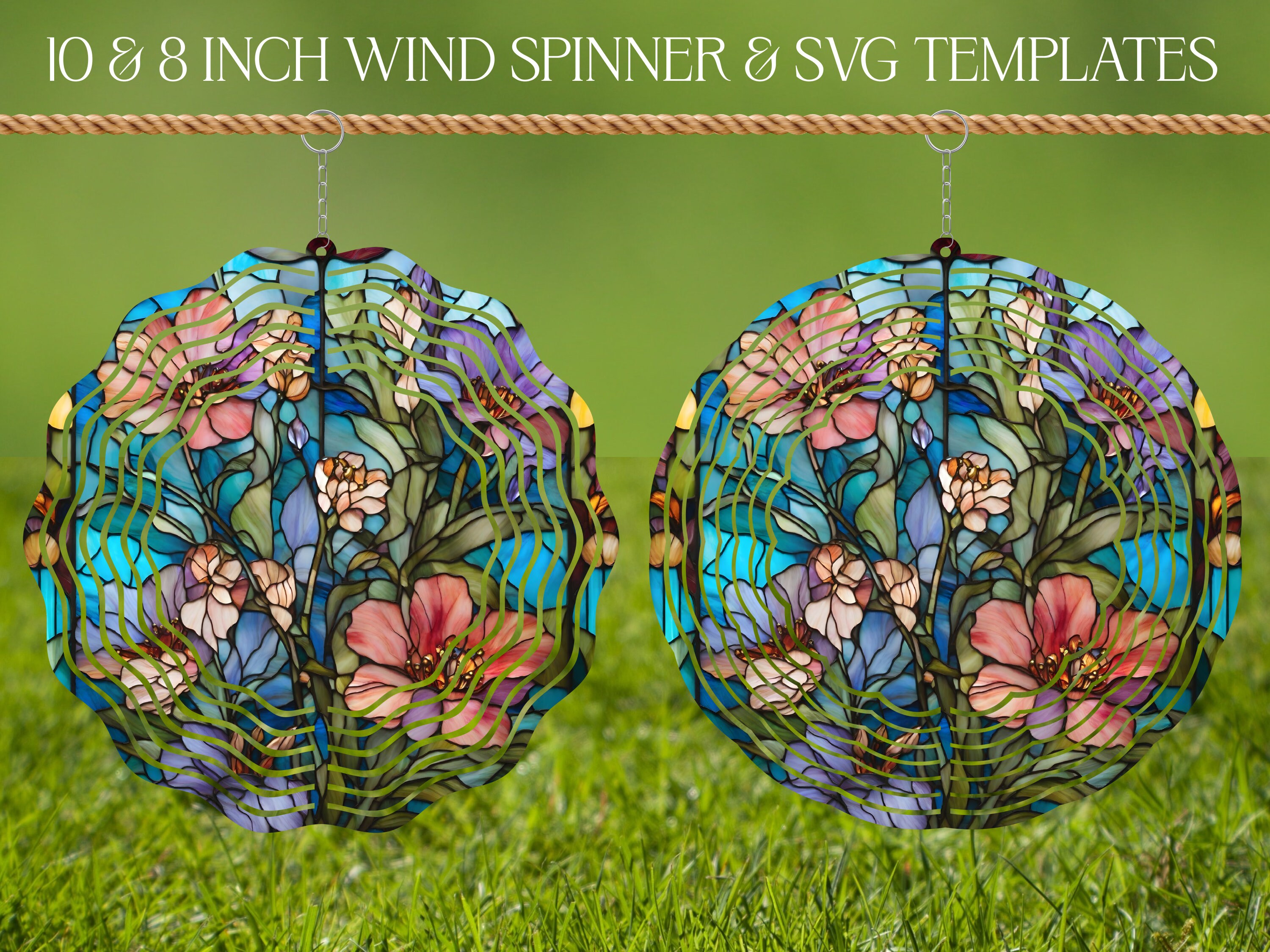 Flowers Wind Spinner Stained Glass Sublimation Design Template, Wind ...
