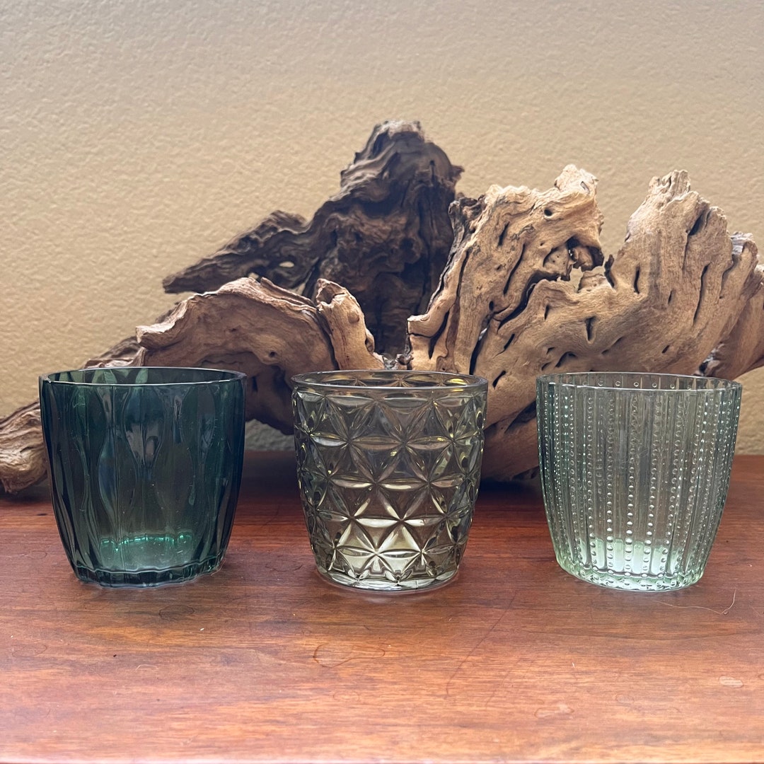 Blue and Green Embossed Glass Candle Set of 3 3 1/2 X 3 1/2 - Etsy