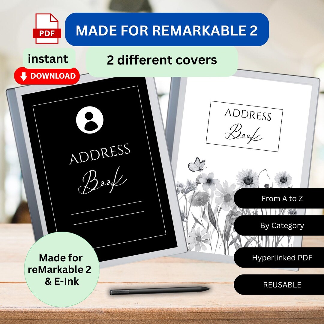 Address Book Hyperlinked Template for Remarkable 2 Contact Book RM2 ...