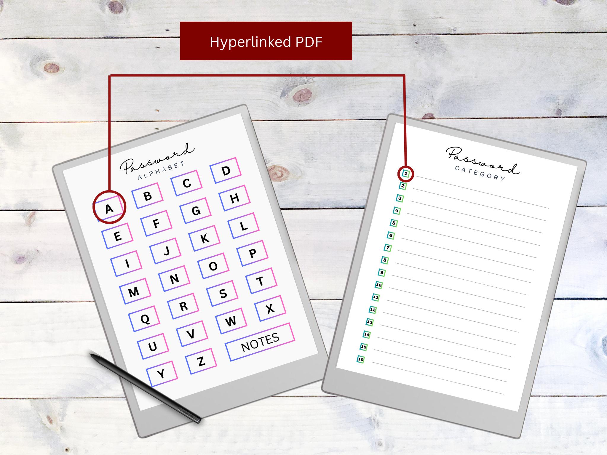 Passwords Tracker Hyperlinked Template for Remarkable Paper Pro ...