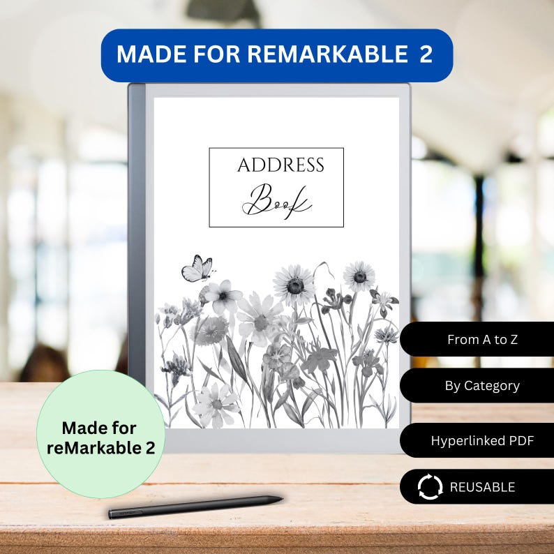 Remarkable 2 Address Book Template | Hyperlinked Digital Contact Log ...