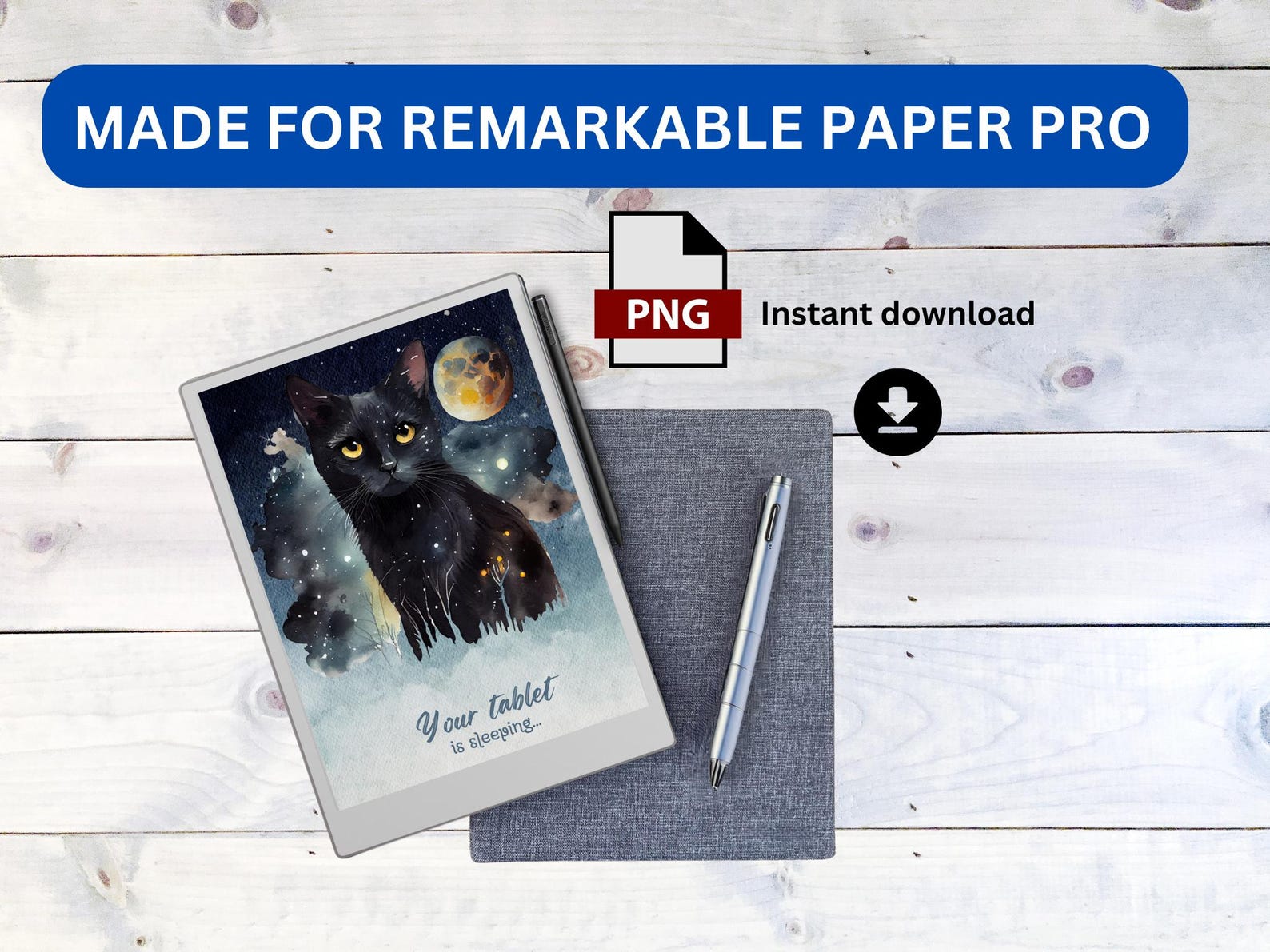 Sleep Screen for Remarkable Paper Pro With Black Cat, Cover for ...