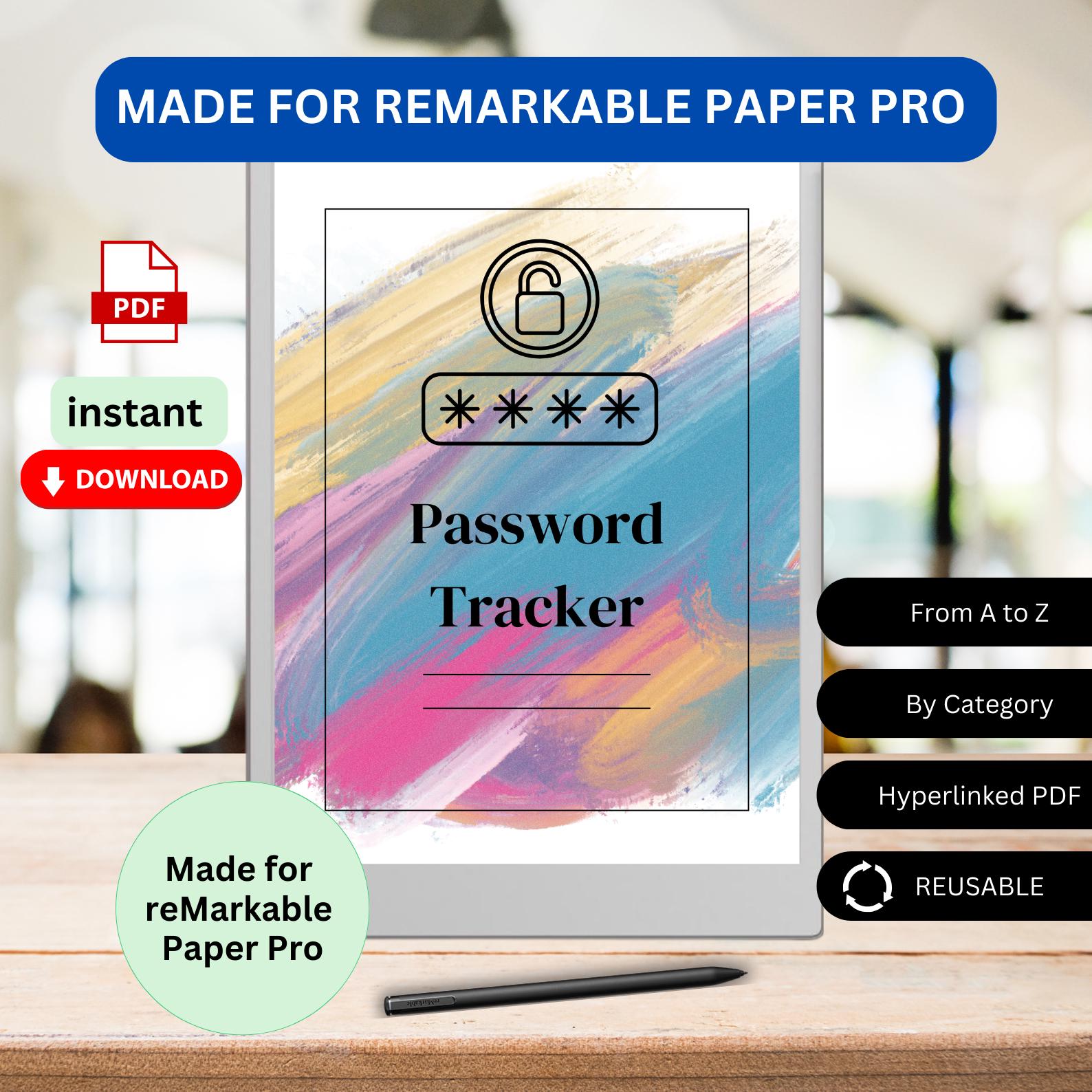 Passwords Tracker Hyperlinked Template for Remarkable Paper Pro ...
