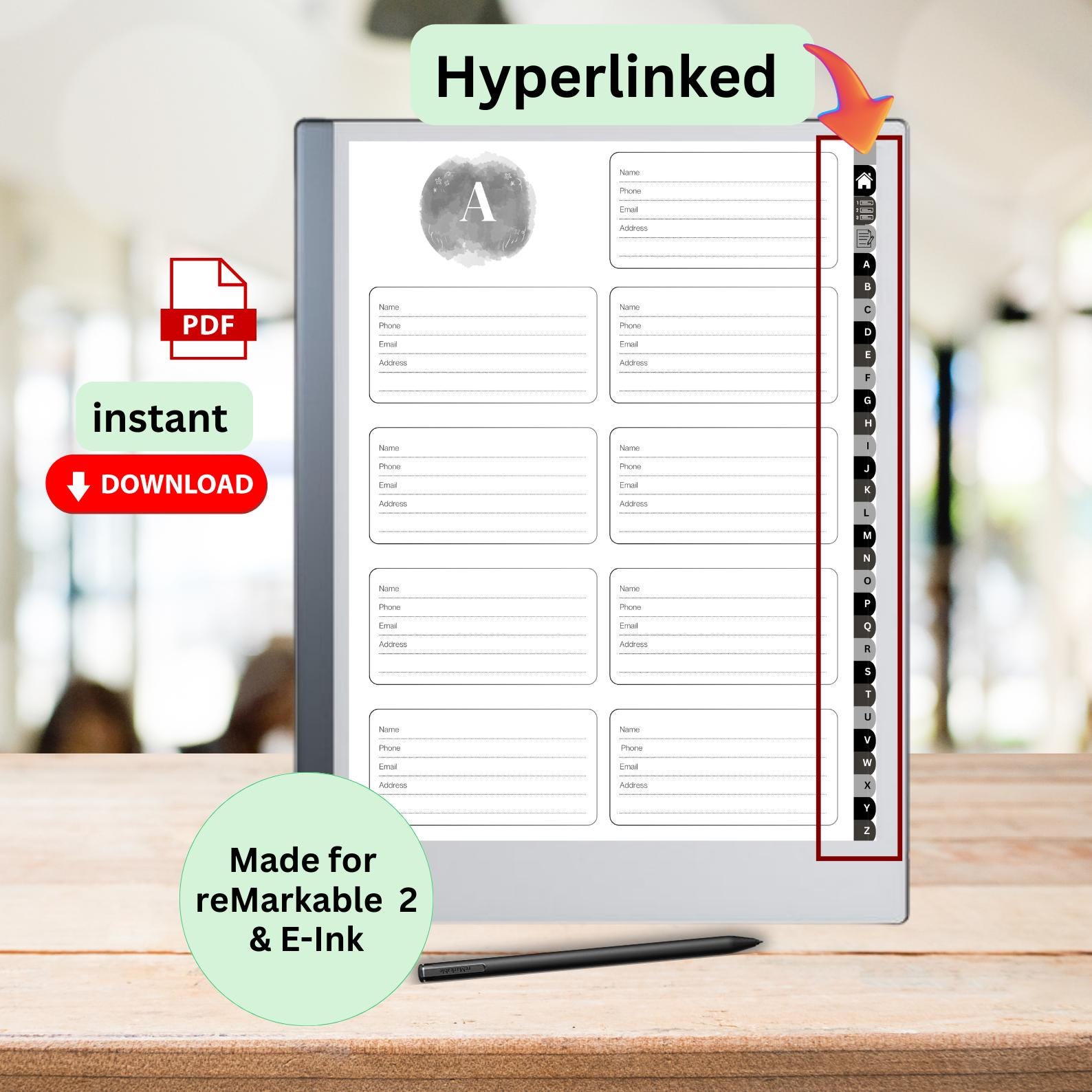 Remarkable 2 Address Book Template | Hyperlinked Digital Contact Log ...