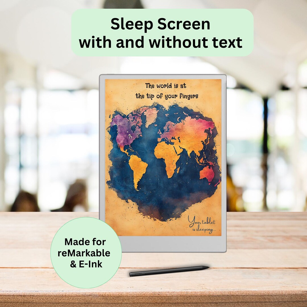 World Map Sleep Screen for Remarkable 2 | E-ink Tablet (PNG, PDF) - Etsy