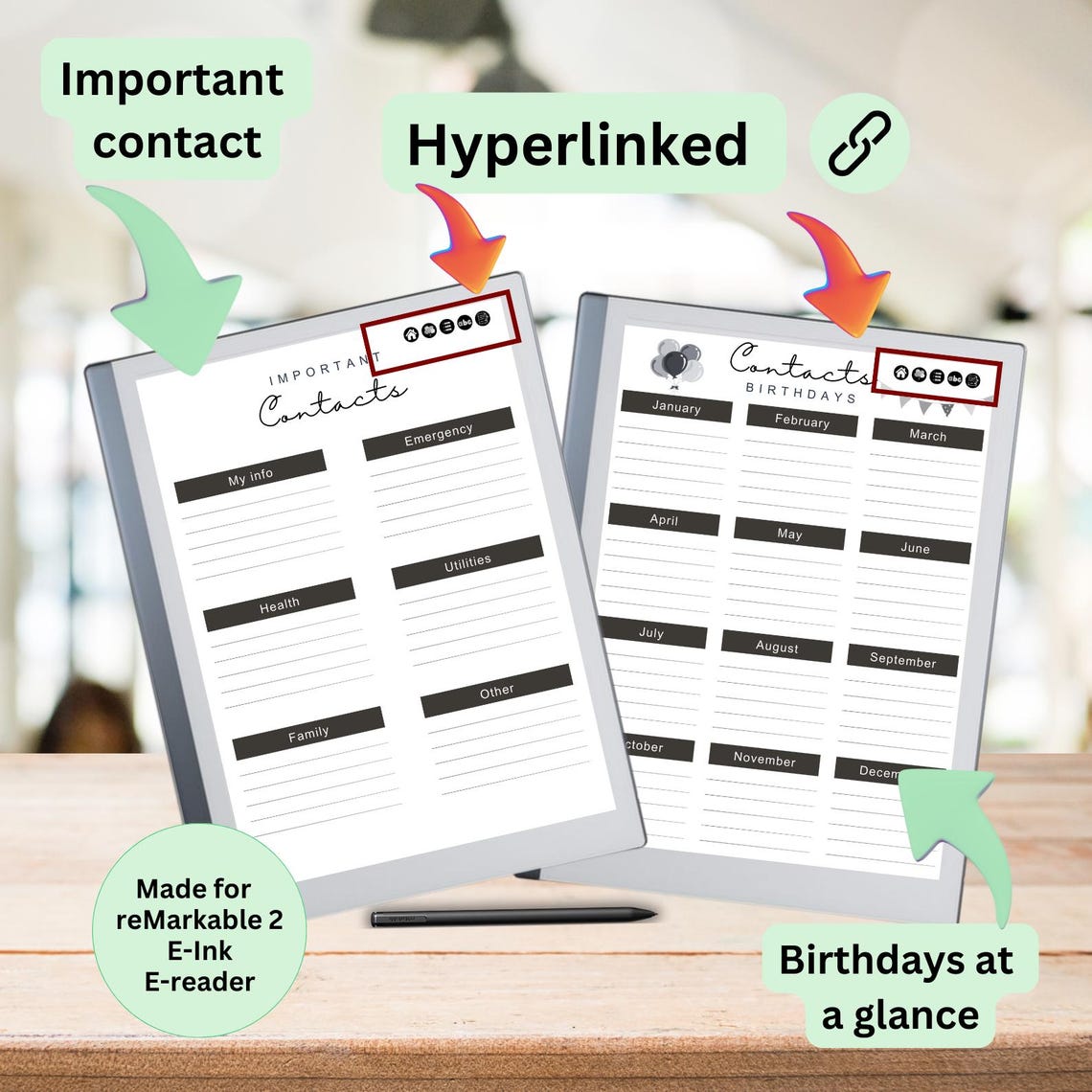 Remarkable 2 Address Book Template | Hyperlinked Digital Contact Log ...