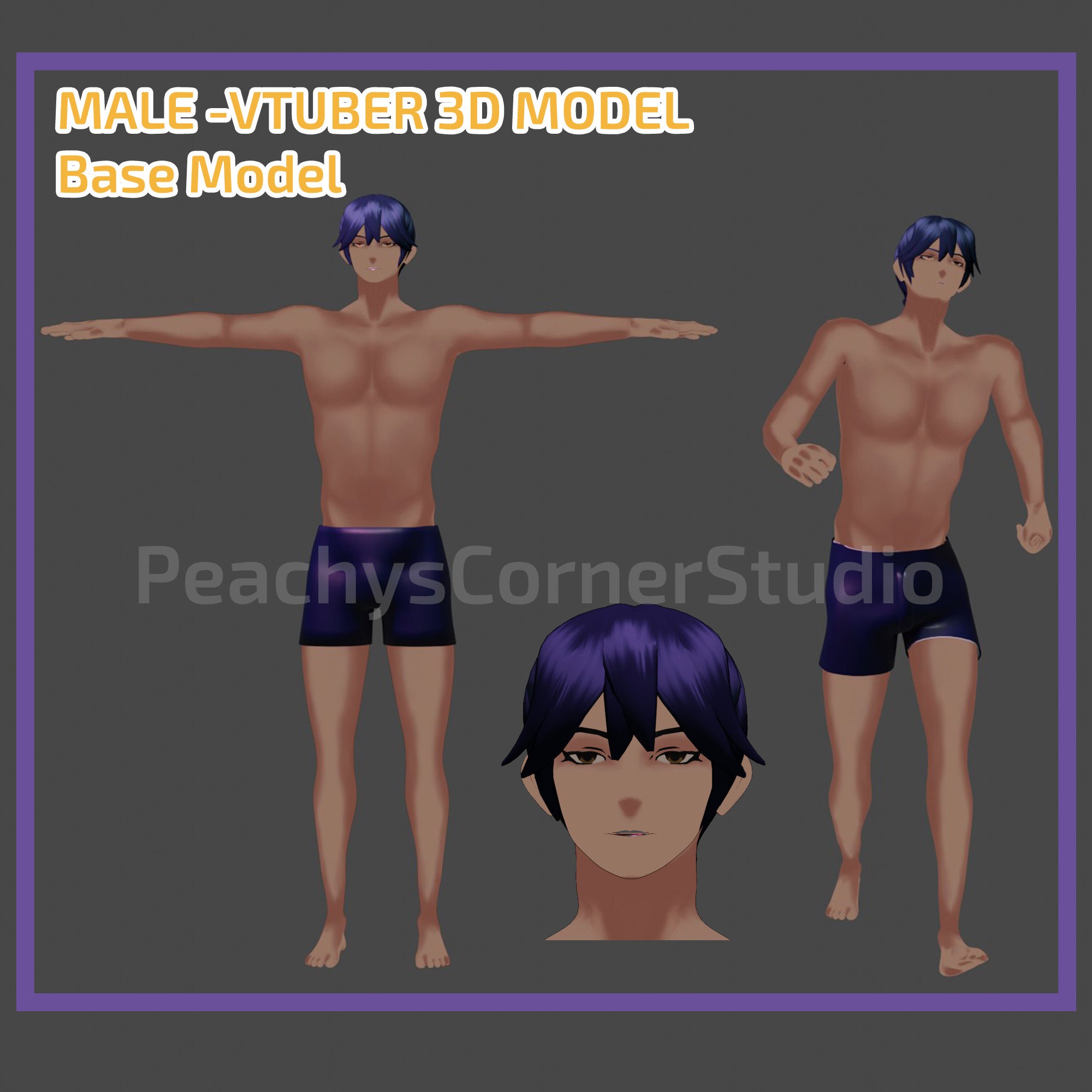 Vtuber Male Base 3D Model. With Skin-texture Pack - Etsy