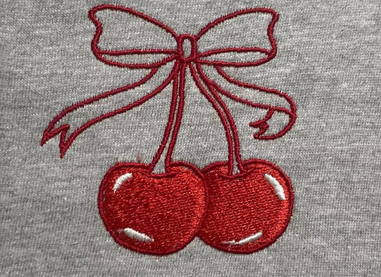 Cherries With A Bow Embroidery File - Etsy