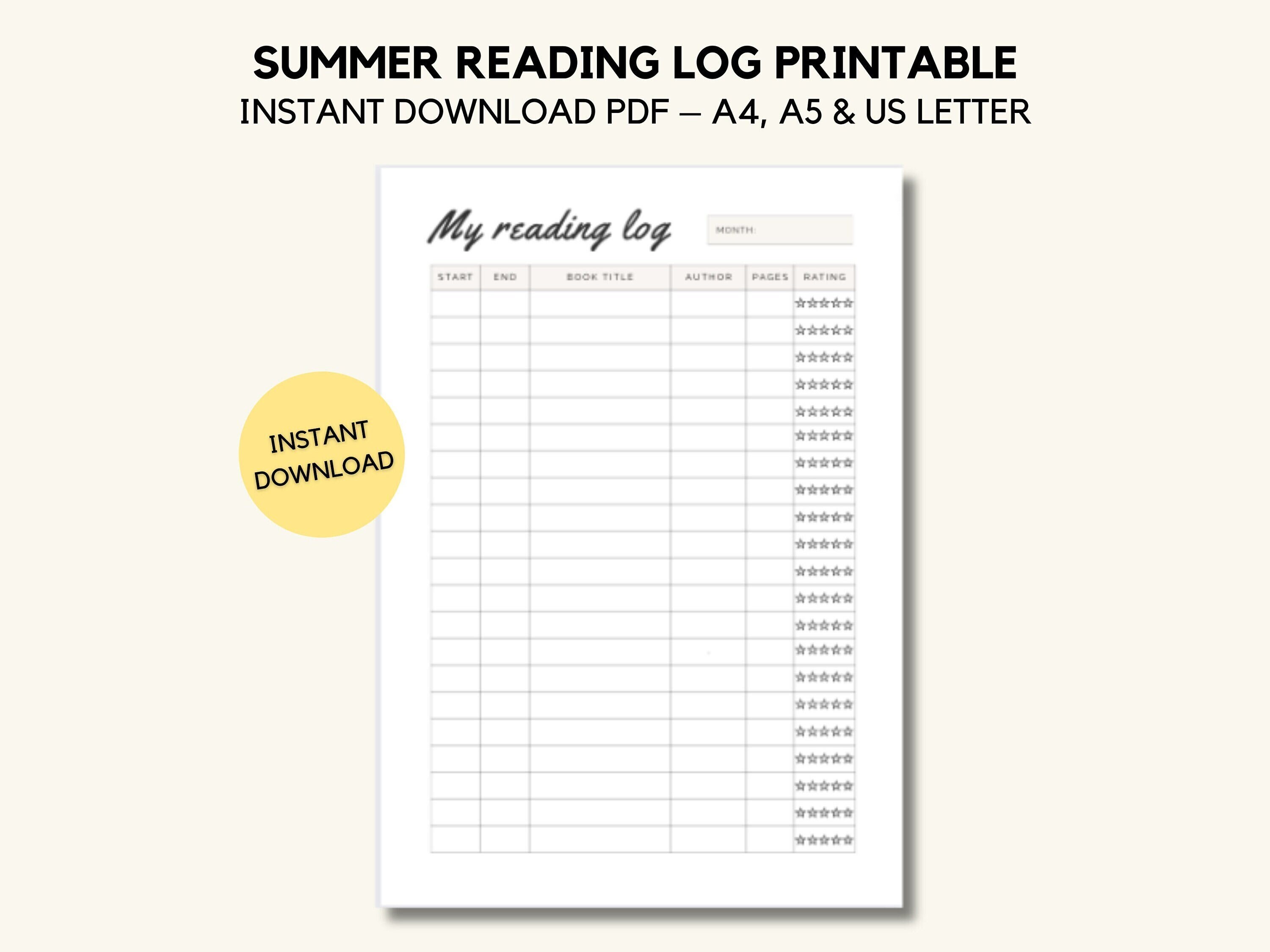Summer Reading Log Printable, Reading Log, Reading Tracker, Book Log ...