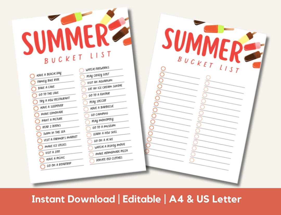 Summer Bucket List Editable Bucket List Summer Bucket List - Etsy