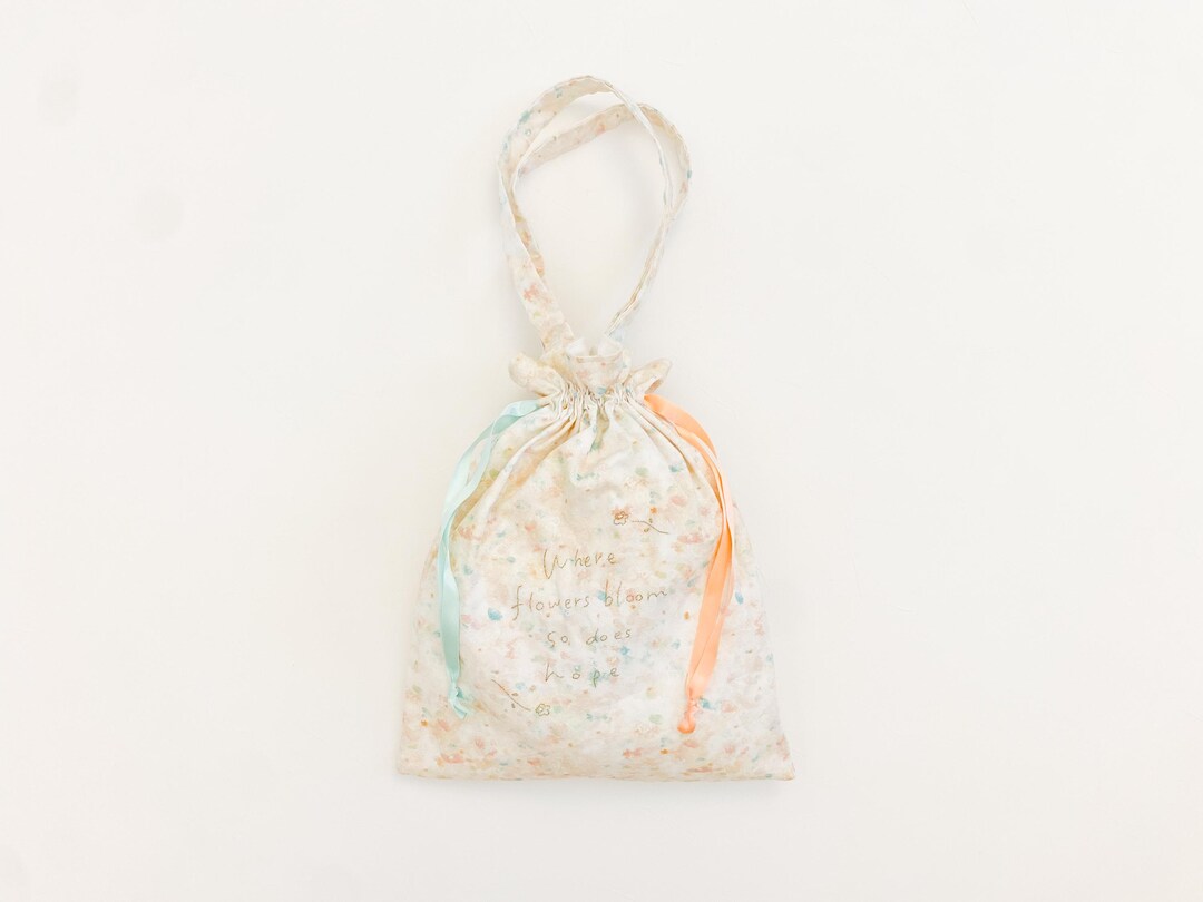Cherry Blossoms Drawstring Bag: Embroidered Quote Tote, Handmade - Etsy