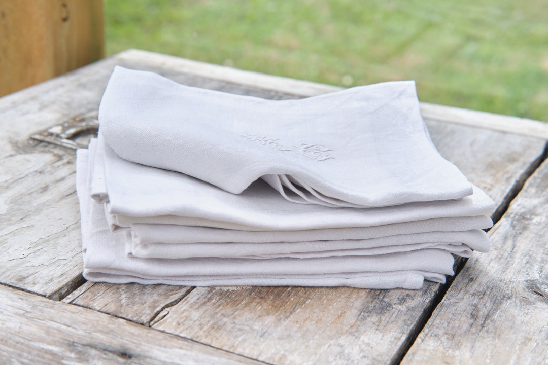 Set of 7 Random French Antique White Cotton Embroidered Napkins, 1900s ...
