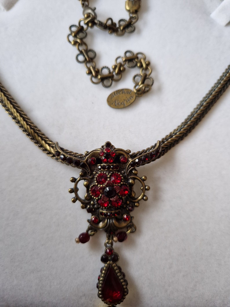 Signed Michal Negrin Necklace With Red Swarovski Crystals Floral ...