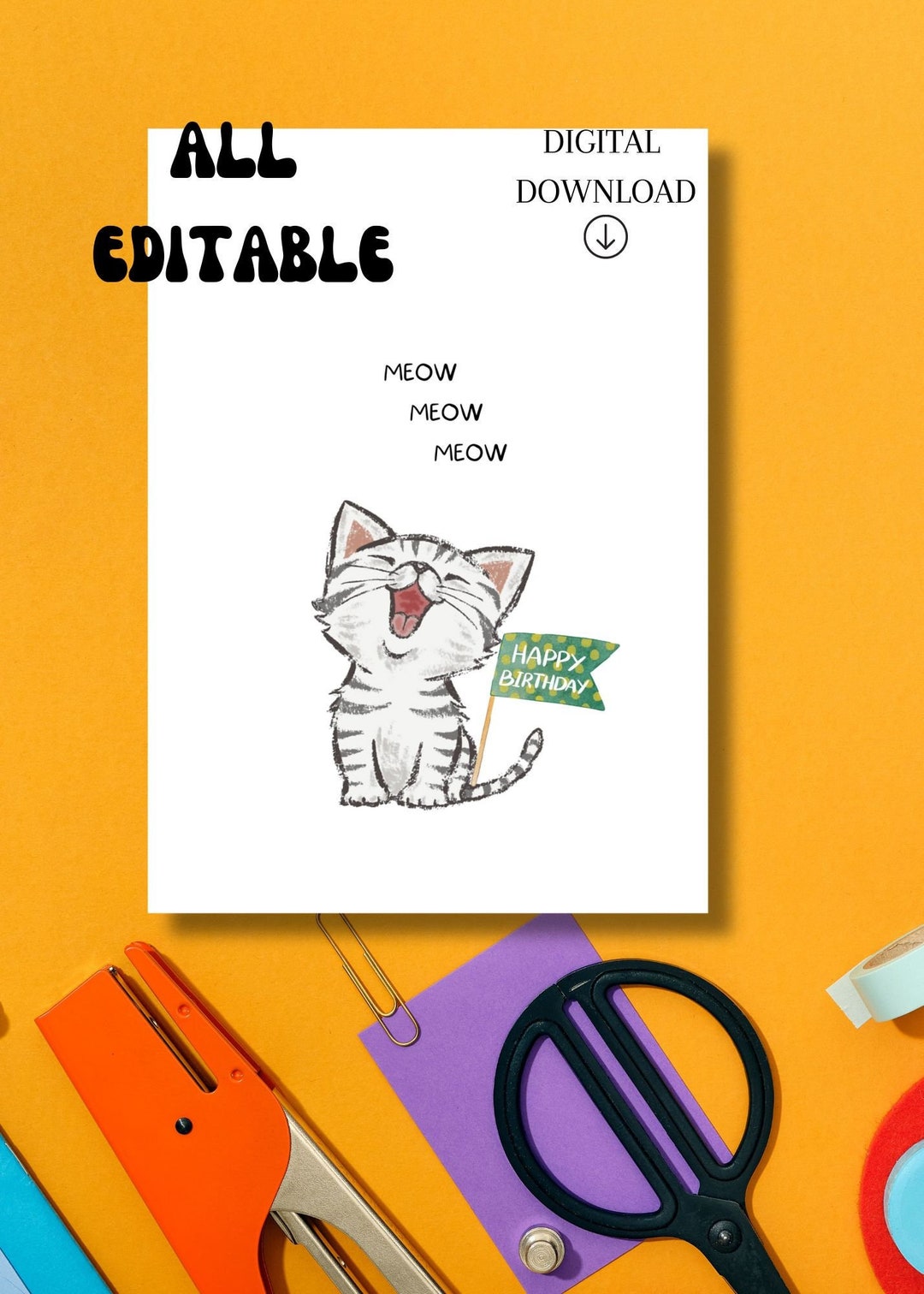 Printable Birthday Card Cat Birthday Card Happy Birthday Cards Cat ...