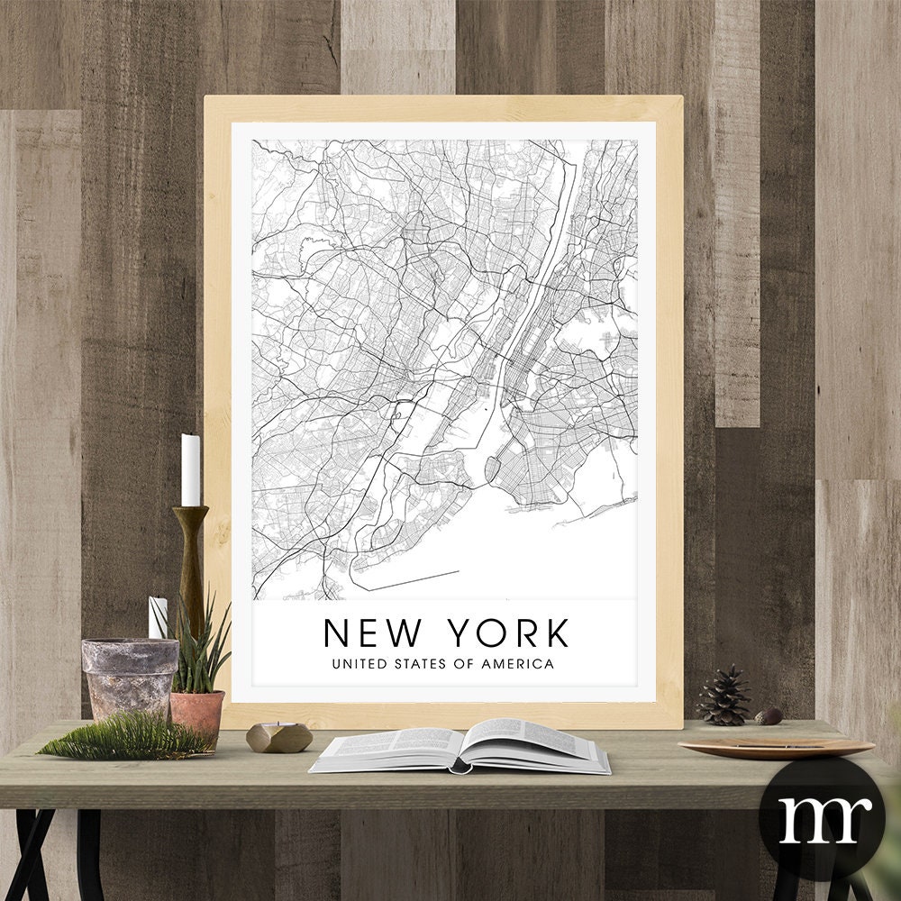 Minimalist Black and White Map Home Decor Any State City Town Digital ...
