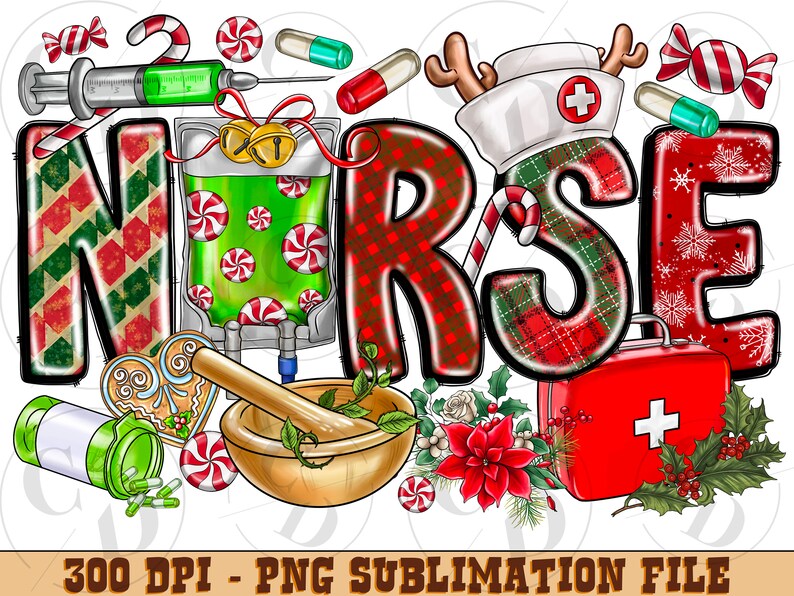 Christmas Nurse PNG, Stethoscope Design, Holiday Sublimation (digital ...