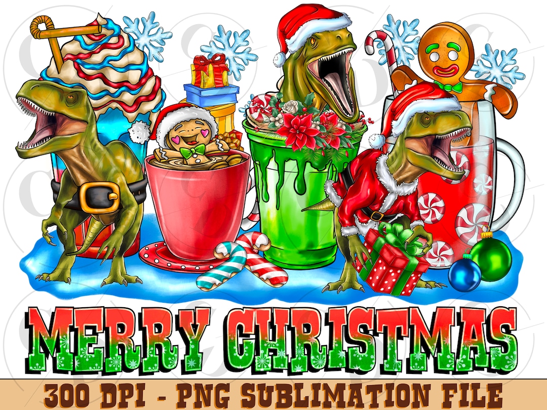 Christmas T-rex Coffee Cups PNG, Sublimation Design (digital Download ...