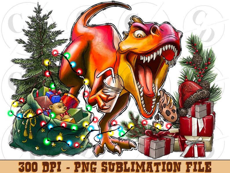 Christmas Dinosaur PNG, T-rex Sublimation Design (digital Download) - Etsy