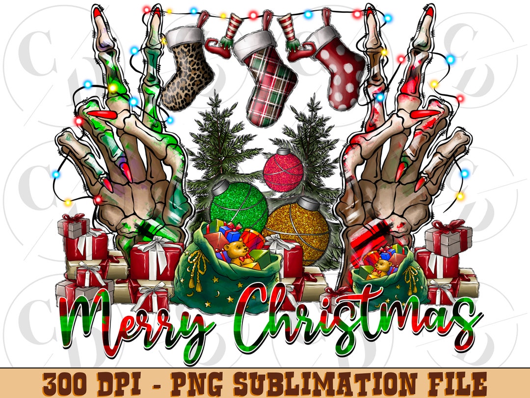 Merry Christmas Skeleton Peace Hands PNG, Scary Christmas Sublimation ...