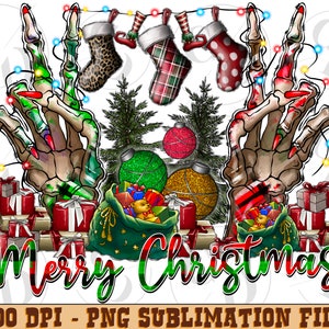 Merry Christmas Skeleton Peace Hands PNG, Scary Christmas Sublimation ...