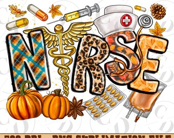 Nurse With Fall Element Png Sublimation Design, Nurse Png, Hello Fall ...