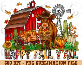 Happy Fall Y'all Highland Cow Png, Cow Png Sublimation Design, Fall ...