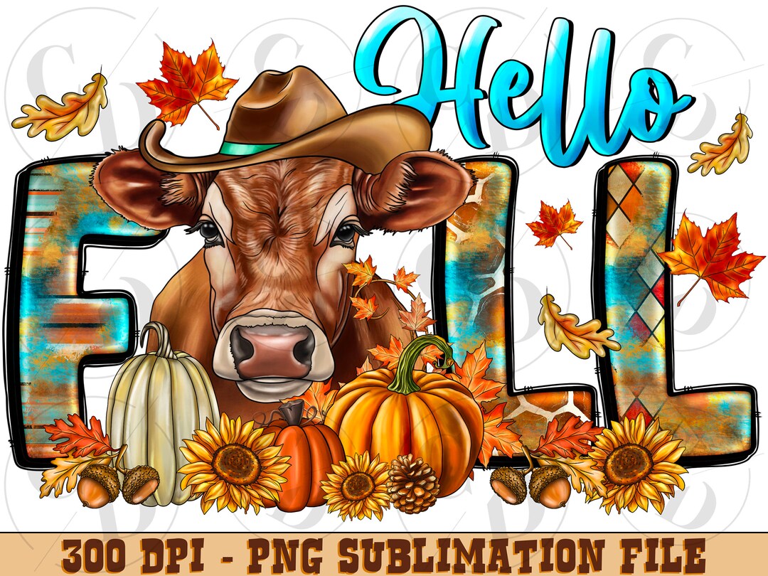 Hello Fall Simmental Cow Png Sublimation Design, Simmental Fall Png ...