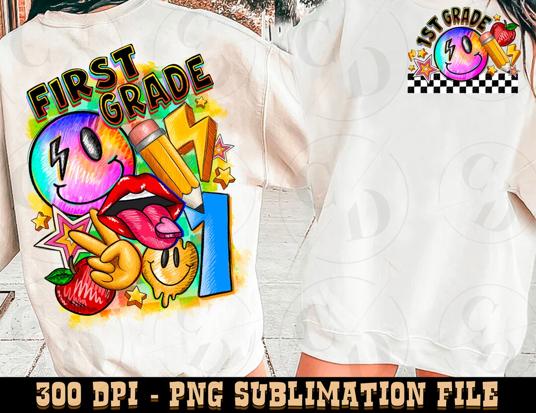 First Grade Retro Smiley Sublimation Design, Back to School PNG ...