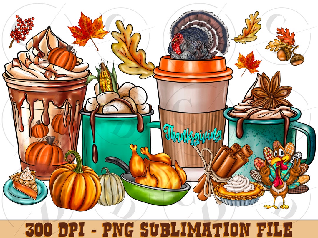 Thanksgiving Coffee Cups Png, Thanksgiving Png, Coffee Cups Png ...